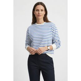 Marc O'Polo Damen Sweatshirtmedium blau, Gr. XS, MARC O'POLO DENIM, geringelt, angeraute Sweatware, Obermaterial: 100% Baumwolle, Sweatshirts, oversize fit, aus