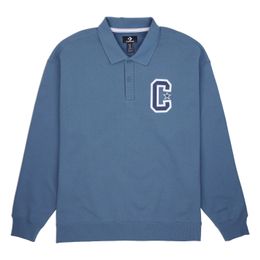 Converse Herren Sweater "MEN'S Converse PREMIUM COLLARED CREW SWEATSHIRT", blau, Gr. S, unifarben mit Farbeinsatz, Obermaterial: 100% Baumwolle,