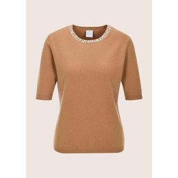 Madeleine Mode MADELEINE Damen Longpullover "Kaschmirpullover Feinstrickpullover mit Schmucksteinen", braun, Modern, Gr. 36, Obermaterial: 100% Kaschmir WS.,