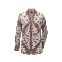 GOLDNER Damen Strickjacke "Kurzgr&ouml;&szlig;e Jacquard-Strickjacke mit Glanzgarnen", braun, festlich, Gr. 21, Obermaterial: 65% Polyacryl PAN. 25% Schurwolle