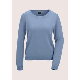 Madeleine Mode MADELEINE Damen Longpullover "Strickpullover Schlichter Baumwollpullover mit Rundhals", blau, Modern, Gr. 44, Obermaterial: 100% Baumwolle CO.,