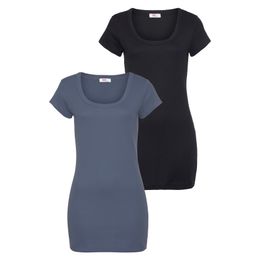 Flashlights Damen T-Shirt, blau, Basic, Gr. 32, unifarben, Feinripp, Obermaterial: 100% Baumwolle, Shirts, figurbetonter Schnitt, unifarben,