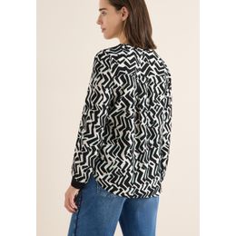 Cecil Damen Druckbluse, schwarz-wei&szlig;, Gr. XL, bedruckt, Web, Obermaterial: 100% Viskose, Blusen, Print-Bluse mit Tape und grafischem Muster