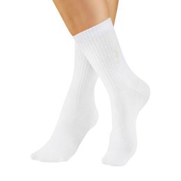 Bench. Damen Basicsocken, Gr. 353x wei&szlig;, Baumwollmischung, Socken, mit Bench Logo Stickerei