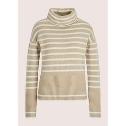 Madeleine Mode MADELEINE Damen Longpullover "Strickpullover Moderner Rollkragenpullover im Streifen-Design", beige, Modern, Gr. 44, Obermaterial: 50% Polyamid PA.