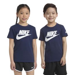 Nike Sportswear M&auml;dchen T-Shirt, blau, Gr. 98, Obermaterial: 60% Baumwolle, 40% Polyester, Shirts, f&uuml;r Kinder, aus Baumwolle und Polyester,