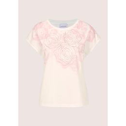 Madeleine Mode Kurzarmshirt MADELEINE "Blusenshirt Florales Print-Shirt, Rundhals und Kurzarm", Damen, Gr. 36, wollwei&szlig;, perlrosa, Obermaterial: 100% Baumwolle CO., Modern, gerade, Shirts, Edle Kettendekoration