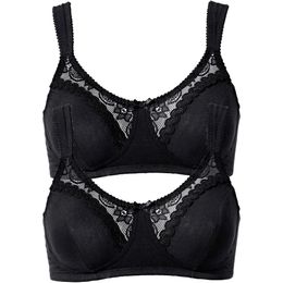 bonprix Damen B&uuml;stenhebe "BH ohne B&uuml;gel mit Baumwolle (2er Pack)", Gr. 85, schwarz, Obermaterial: 95% Baumwolle, 5% Elasthan. Futter: 100% Baumwolle.