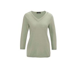 GOLDNER Damen Rundhalspullover "Baumwollpullover mit Ajour-Details", gr&uuml;n, Gr. 38, Obermaterial: 50% Baumwolle CO. 50% Polyacryl PAN., Pullover, Mit