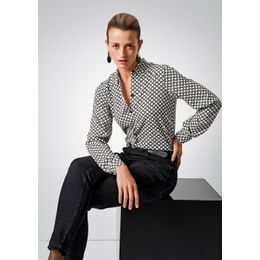 Madeleine Mode MADELEINE Damen Hemdbluse "Bluse Elegante Viskosebluse mit Grafik-Print", schwarz, Modern, Gr. 42, Obermaterial: 100% Viskose CV., Blusen