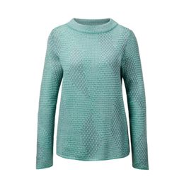 GOLDNER Damen Rundhalspullover "Kurzgr&ouml;&szlig;e Strickpullover im Reiskorn-Effekt", gr&uuml;n, Gr. 21, Obermaterial: 100% Polyacryl PAN., Pullover,