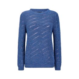 GOLDNER Damen Rundhalspullover "Eleganter Langarm-Strick mit Glanz", blau, Gr. 38, Obermaterial: 48% Baumwolle CO. 48% Polyacryl PAN. 4%
