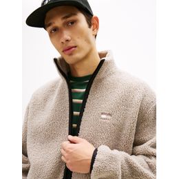 Tommy Jeans Herren Fleecejacke "TJM BADGE TEDDY", beige, Gr. XL, Sweatware, Obermaterial: 100% Polyester, Jacken, Stehkragen, Teddyfleece, relaxed fit