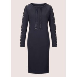 Madeleine Mode MADELEINE Damen Sommerkleid "Jerseykleid Stretch-Kleid mit Spitze und Strass", blau, Modern, Gr. 40, Obermaterial: 55% Polyester PES. 38% Viskose CV.