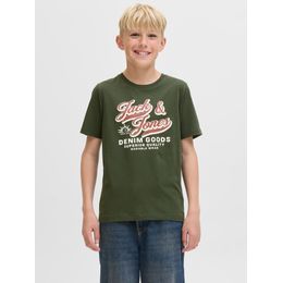 Jack & Jones Jungen T-Shirt "JJELOGO TEE SS ONECK 2 COL AW25 NOOS JNR", bunt, Gr. 140, JACK & JONES JUNIOR, bedruckt, Single Jersey, Obermaterial: 100% Baumwolle,