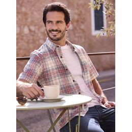 Lerros Herren Kurzarmhemd "Karohemd aus sommerlichem Strukturgewebe", rot, Gr. L, 60% Polyester, 40% Baumwolle, Hemden