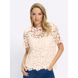 Heine Damen Spitzenbluse, beige, Gr. 34, unifarben, 100% Polyester, Blusen