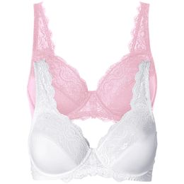bonprix Damen B&uuml;gel-BH "B&uuml;gel-BH mit zarter Spitze (2er Pack)", Gr. 80, rosa, Obermaterial: 88% Polyester, 12% Elasthan. Futter: 90% Polyamid, 10%
