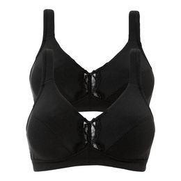 bonprix Damen B&uuml;stenhebe "BH ohne B&uuml;gel mit Baumwolle (2er Pack)", Gr. 75, schwarz, Obermaterial: 95% Baumwolle, 5% Elasthan. Futter: 100% Baumwolle.