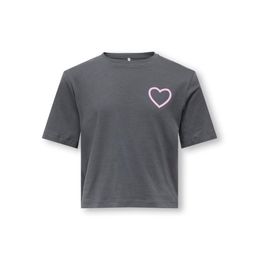 KIDS Only M&auml;dchen T-Shirt "KOGREX S/S PRINTED TOP JRS", grau, Gr. 122, unifarben, Jersey, Obermaterial: 100% Baumwolle, Shirts, mit s&uuml;&szlig;em Brustmotiv