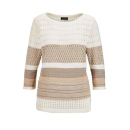 GOLDNER Damen Rundhalspullover "Kurzgr&ouml;&szlig;e Strukturpullover mit 3/4-Arm und U-Boot-Ausschnitt", wei&szlig;, Gr. 25, Obermaterial: 39% Viskose CV. 30%
