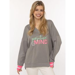 Zwillingsherz Damen Hoodie ""Positive Mind""mittelgrau, Gr. L, Sweatware, Obermaterial: 50% Baumwolle, 50% Polyester, Sweatshirts, neonfarbenen