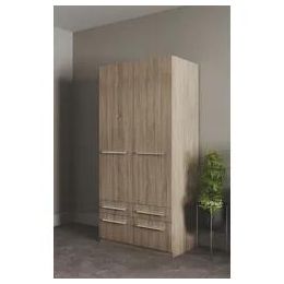 Kleiderschrank Priess "Schrank Garderobe W&auml;scheschrank Barcelona in 5 Breiten", braun (struktureichefarben hell), B:94cm H:193cm T:54cm, Holzwerkstoff, Schr&auml;nke, Kleiderschrank, viel Stauraum, ger&auml;umige Schubk&auml;sten, mit Spiegel, MADE IN GERMANY