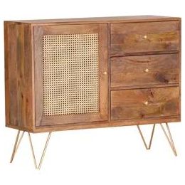 Kommode GUTMANN FACTORY "Network", beige (natur), B:105cm H:87cm T:39cm, Massivholz, Sideboards, Kommode, mit Rattan Wiener Geflecht und Hairpin Beinen