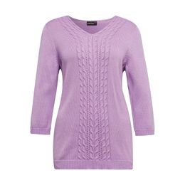 GOLDNER Damen Rundhalspullover "Kurzgr&ouml;&szlig;e Superweicher V-Pullover in Leichtstrick", lila, Gr. 21, Obermaterial: 50% Baumwolle CO. 50% Polyacryl PAN.,