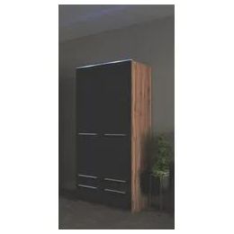 Kleiderschrank Priess "Schrank Garderobe W&auml;scheschrank Barcelona in 5 Breiten", schwarz (astkernbuche, schwarz), B:94cm H:193cm T:54cm, Holzwerkstoff, Schr&auml;nke, Kleiderschrank, viel Stauraum, ger&auml;umige Schubk&auml;sten, mit Spiegel, MADE IN GERMANY