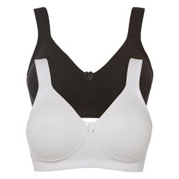 bonprix Damen Minimizer-BH "Minimizer T-Shirt BH ohne B&uuml;gel mit Baumwolle (2er Pack)", Gr. 95, schwarz, Obermaterial: 95% Baumwolle, 5% Elasthan.