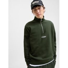 Jack & Jones JACK & JONES Herren Sweatshirt "JJESOHO SWEAT QUARTER ZIP HN NOOS", gr&uuml;n, Gr. M, bedruckt, angeraute Sweatware, Obermaterial: 80% Baumwolle, 20%