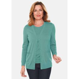 GOLDNER Damen Strickpullover "Strickset aus Jacke, Halbarmpullover", gr&uuml;n, Gr. 42, Obermaterial: 50% Baumwolle CO. 50% Polyacryl PAN., Pullover,