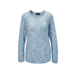 GOLDNER Damen Strickpullover "Kurzgr&ouml;&szlig;e Effektvoller locker gestrickter B&auml;ndchengarnpullover", blau, Gr. 25, Obermaterial: 53% Polyacryl PAN. 40%