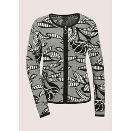 Madeleine Mode MADELEINE Damen Strickjacke "Strickblazer Elegante Jacke im Jacquard-Feinstrick, Musterung", schwarz, Modern, Gr. 34, Obermaterial: 50% Baumwolle CO.