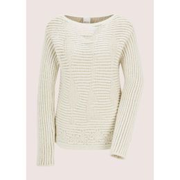 Madeleine Mode MADELEINE Damen Longpullover "Strickpullover Eleganter Maschenpullover mit U-Boot-Ausschnitt", wei&szlig;, Modern, Gr. 34, Obermaterial: 43% Wolle mw. 35%