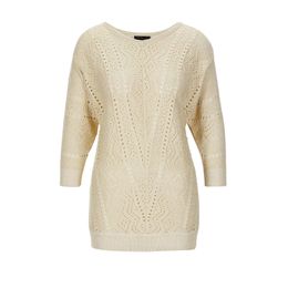 GOLDNER Damen Rundhalspullover "Wei&szlig;er Halbarmpullover", beige, Gr. 44, Obermaterial: 51% Baumwolle CO. 42% Viskose CV. 7% metallisierte Fasern MTF.,