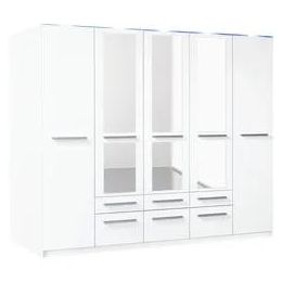 Kleiderschrank Priess "Schrank Garderobe W&auml;scheschrank Barcelona in 5 Breiten", wei&szlig;, B:230cm H:193cm T:54cm, Holzwerkstoff, Schr&auml;nke, Kleiderschrank, viel Stauraum, ger&auml;umige Schubk&auml;sten, mit Spiegel, MADE IN GERMANY