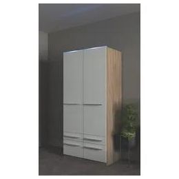 Kleiderschrank Priess "Schrank Garderobe W&auml;scheschrank Barcelona in 5 Breiten", wei&szlig; (struktureichefarben hell, wei&szlig;), B:94cm H:193cm T:54cm, Holzwerkstoff, Schr&auml;nke, Kleiderschrank, viel Stauraum, ger&auml;umige Schubk&auml;sten, mit Spiegel, MADE IN GERMANY
