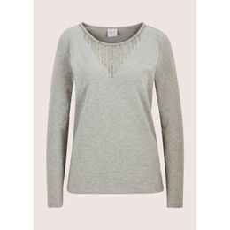 Madeleine Mode MADELEINE Damen Langarmshirt "Sweatshirt Glamour&ouml;ser Pullover, Strassakzente", grau, Modern, Gr. 44, Obermaterial: 95% Baumwolle CO. 5% Elasthan EL.,