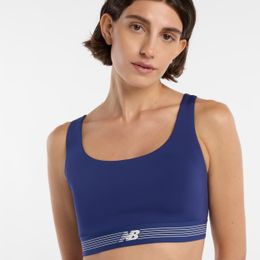 New Balance Damen Sport-BH, Gr. XS, blau, Obermaterial: 77% Polyester, 23% Elasthan, BHs, mit mittlerer Unterst&uuml;tzung, aus Polyester und Elasthan