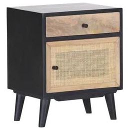 Kommode GUTMANN FACTORY "Linus", schwarz (schwarz, natur), B:45cm H:55cm T:37cm, Massivholz, Sideboards, Kommode, mit Rattangeflecht