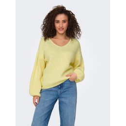 Jacqueline de Yong JDY Damen V-Ausschnitt-Pullover "JDYDINEA L/S REVERSIBLE PULLOV. KNT NOOS"pastel gelb, Gr. L, unifarben, Strick, Obermaterial: 80% Polyacryl, 20%