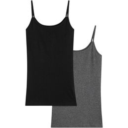 bonprix Damen Spaghettitop "Spaghettitr&auml;ger-Top aus reiner Baumwolle, 2er Pack", schwarz, Gr. 40, Obermaterial: 50% Baumwolle, 50% Polyester, Tops,