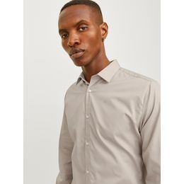 Jack & Jones JACK & JONES Herren Langarmhemd "JJJOE SHIRT LS PLAIN", beige, Gr. S, unifarben, Web, Obermaterial: 65% Polyester, 35% Baumwolle, Hemden,