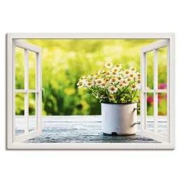 Artland "Fensterblick Garten mit G&auml;nsebl&uuml;mchen" Blumen 1 Stk. tlg. auf Holzrahmen gespannt