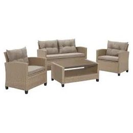 Gartenlounge-Set Konifera "Lorca", beige (beige, beige,), Polyrattan, Sitzm&ouml;bel-Sets, Gartenm&ouml;bel-Set, Polyrattan, Ablagefl&auml;che unter dem Tisch, Tischplatte aus Nonwood