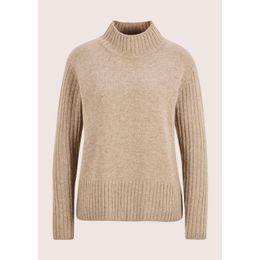 Madeleine Mode MADELEINE Damen Longpullover "Kaschmirpullover Eleganter Strickpullover mit Stehkragen", beige, Modern, Gr. 48, Obermaterial: 45% Wolle mw. 30%