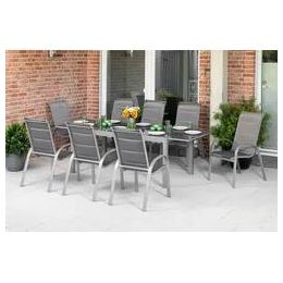 Garten-Essgruppe Merxx "Amalfi di lusso", braun (diamantbraun, braun,), B:56,5cm H:104cm T:77cm, Aluminium, Polyester, Sitzm&ouml;bel-Sets, 8 Stapelsessel, Hochlehner mit ausziehbarem Tisch,Gewicht Tisch 52,6kg