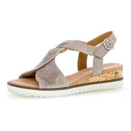 Keilsandalette Gabor "GENUA", Damen, Gr. 44, grau (taupe), Ziegenveloursleder, metallic, Schuhe, Sommerschuh, Sandale, Keilabsatz, mit Metallic-Effekt, G-Weite